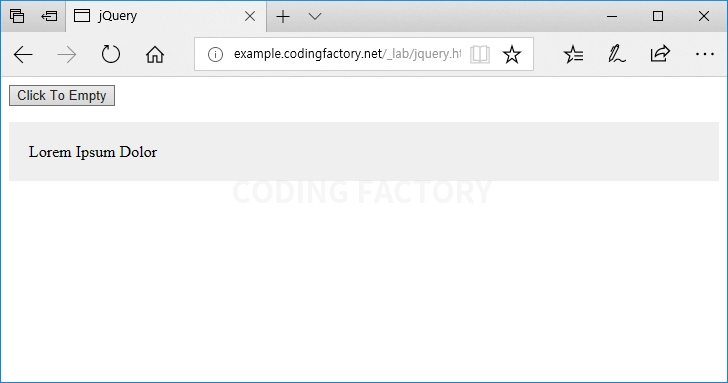 jQuery / Reference / .empty() – CODING FACTORY